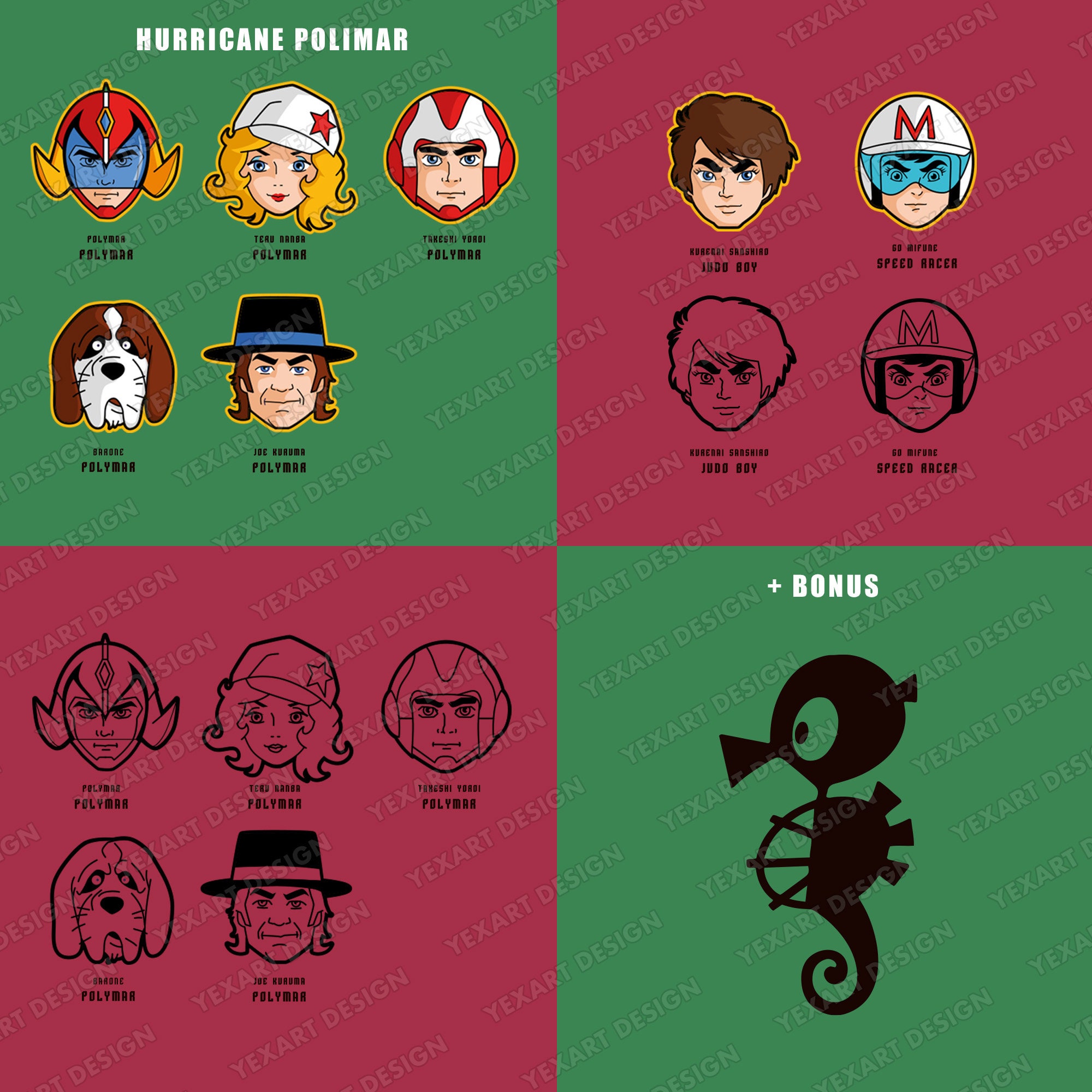 Tatsunoko Superheroes Vector Set: Tekkaman, Casshern, Polimar (SVG, PNG ...