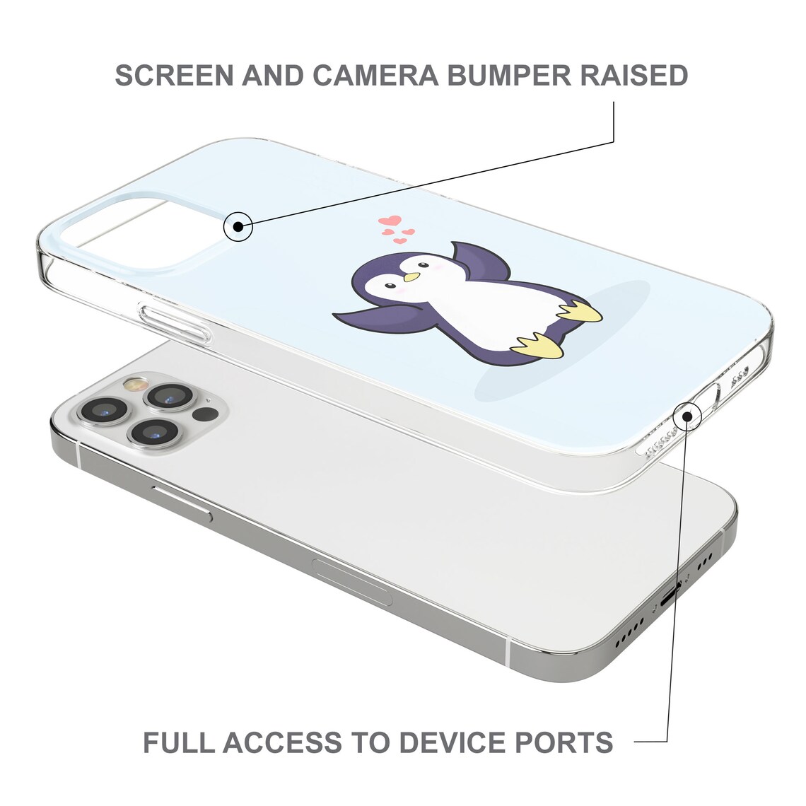 Cute Penguin Phone Case Digital Art Cover for iPhone 16 15, 14, 13, 12 ...
