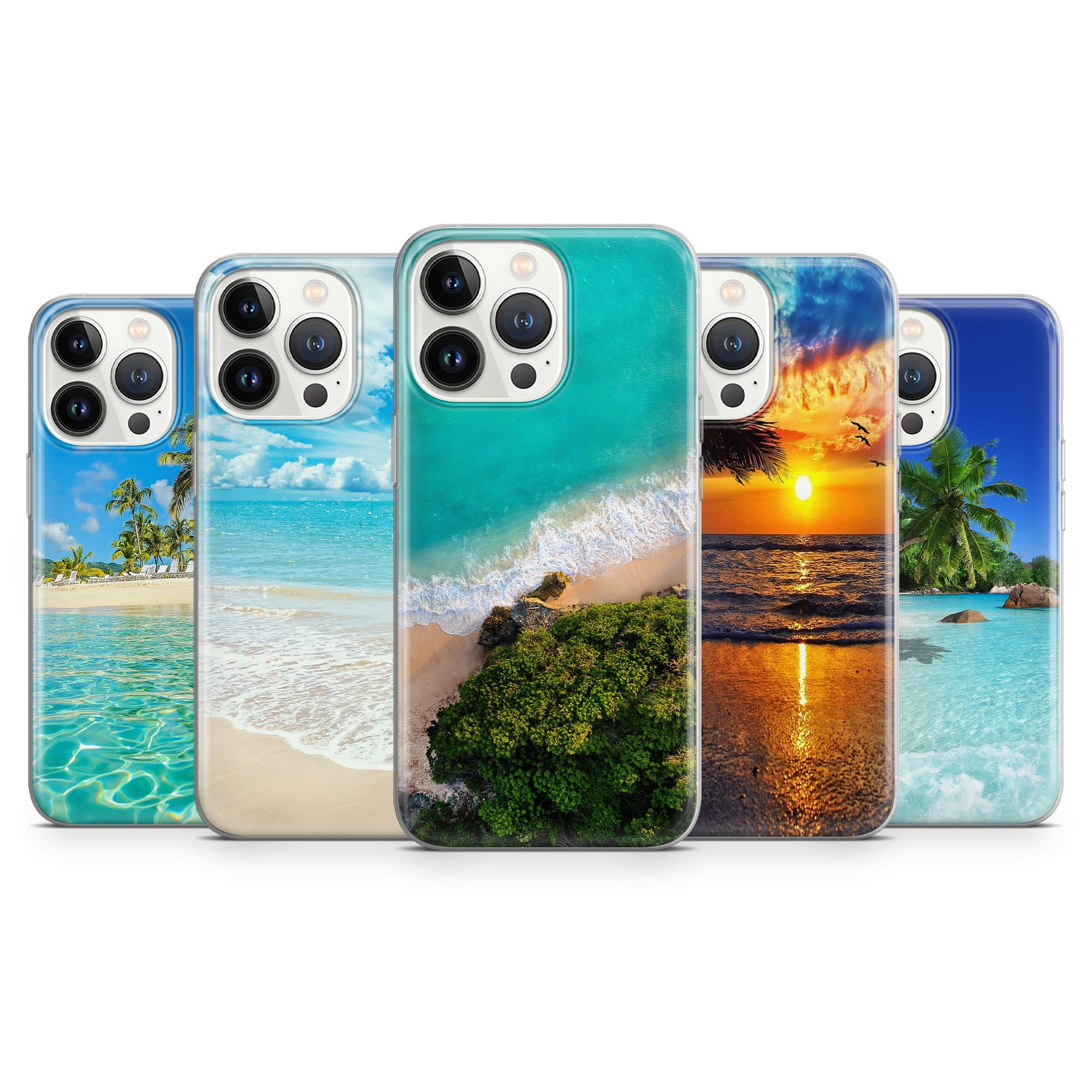 Tropical Beach Phone Case Summer Sea Palms Cover for iPhone 17 16 15 ...