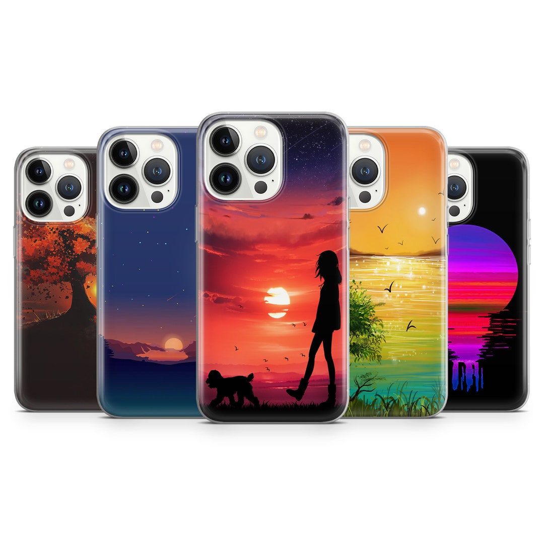 Aesthetic Sunset Nature Art Phone Case, Elegant Print, Soft TPU Gel ...