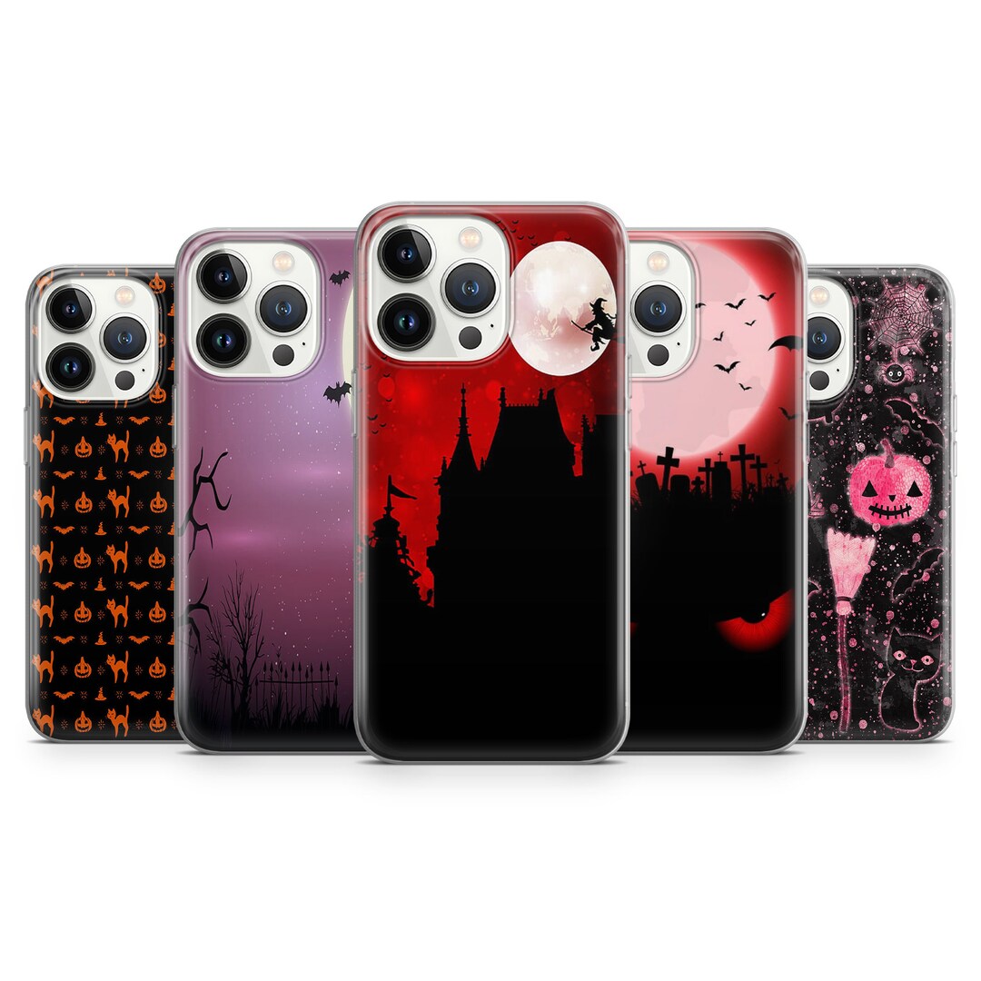 Spooky Halloween Phone Case Witch Bats Cat Cover for iPhone 16 15, 14 ...