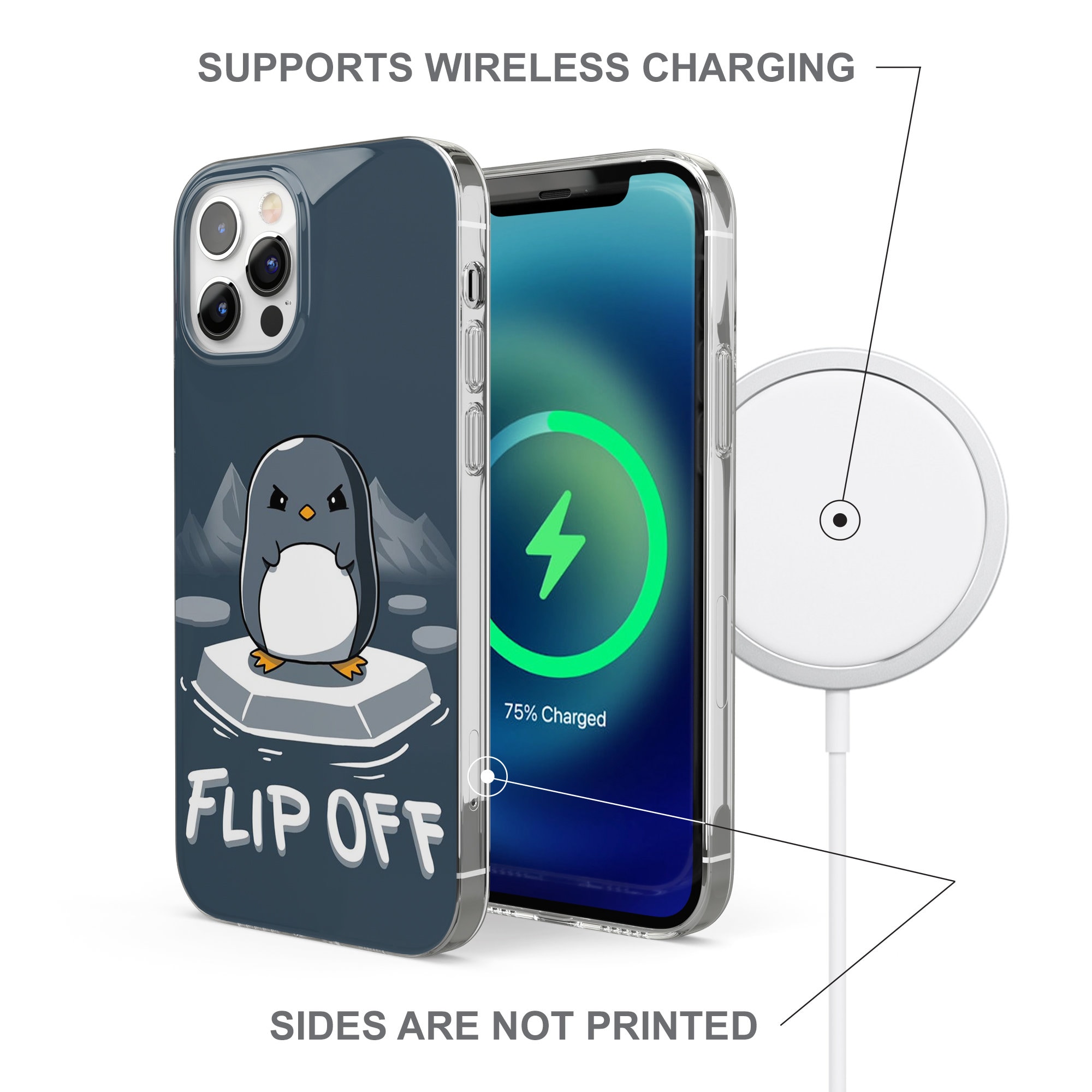 Cute Penguin Phone Case Digital Art Cover for iPhone 16 15, 14, 13, 12 ...