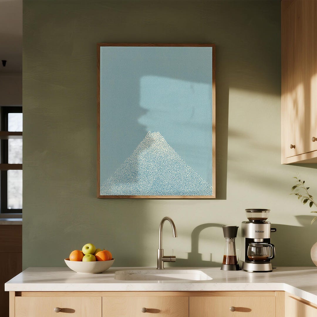 Dotted Peak: Japanese Mountain Art, Minimalist Fuji, Blue Pointillism ...