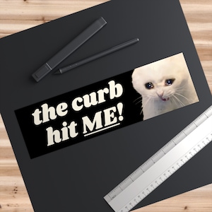 Meme Bumper Sticker "the Curb Hit Me!" Funny Cat Car Stickers, Unhinged ...