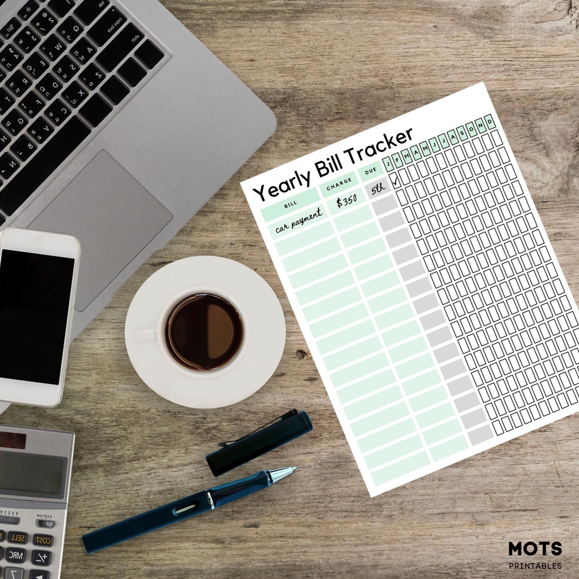 Editable & Printable Yearly Bill Tracker, Financial Planner, Bill ...