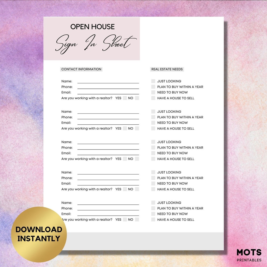 Realtor Sign in Sheet, Real Estate Sign in Sheet, Realtor Templates ...