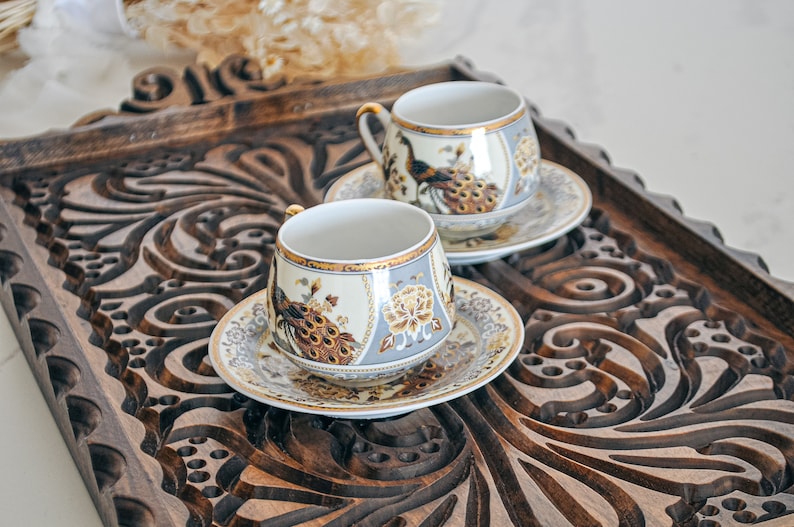 Flower Engraved Hand-carved Rustic Tray, Wooden Serving Tray, Wooden ...