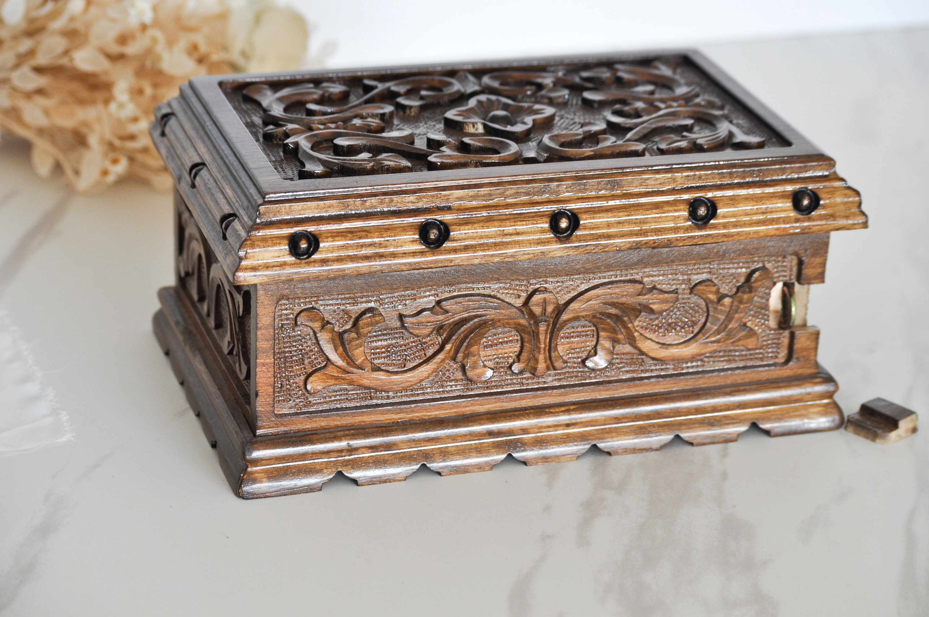 Large Secret Lock Jewelry Box With Key, Wood Locked Jewelry Chest ...