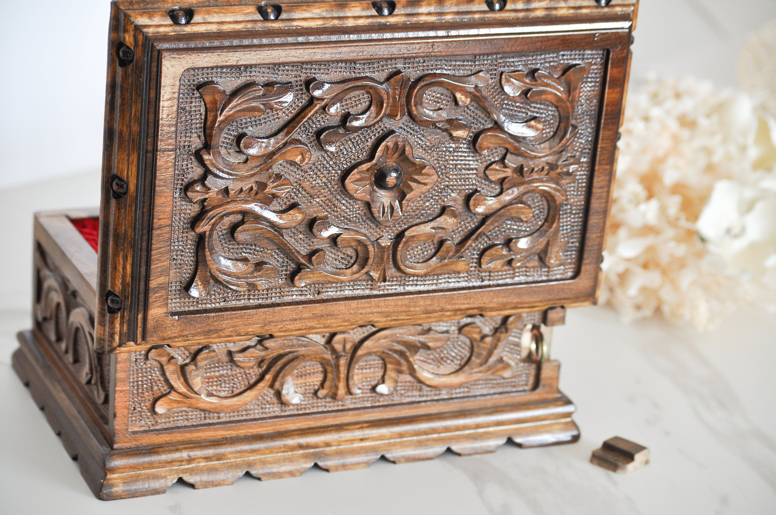 Large Secret Lock Jewelry Box With Key, Wood Locked Jewelry Chest ...