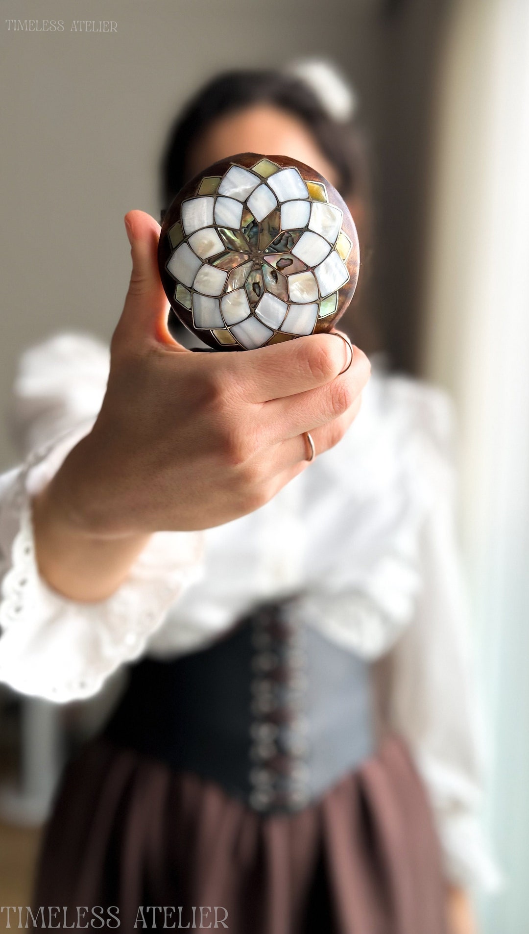 Pearl Vintage Hand Mirror, Lotus Mirror Pacific Blue Mother of Pearl ...