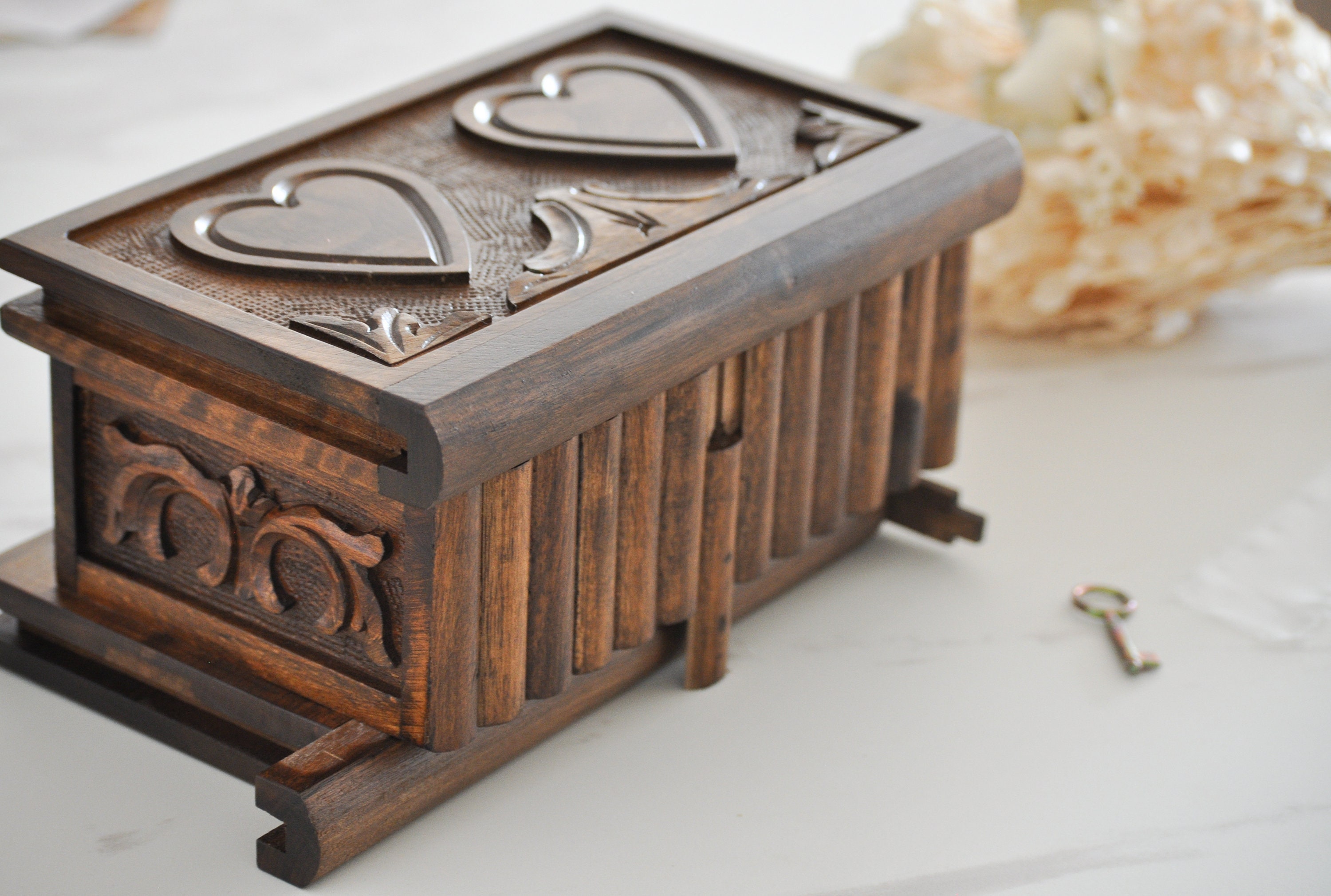 Large Hand Carved Wooden Secret Lock Box, Personalized Wooden Puzzle ...