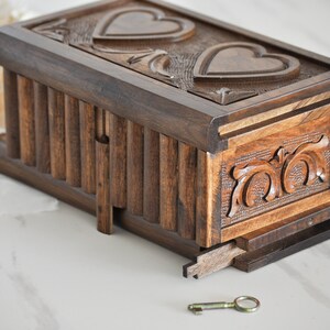 Large Hand Carved Wooden Secret Lock Box, Personalized Wooden Puzzle ...