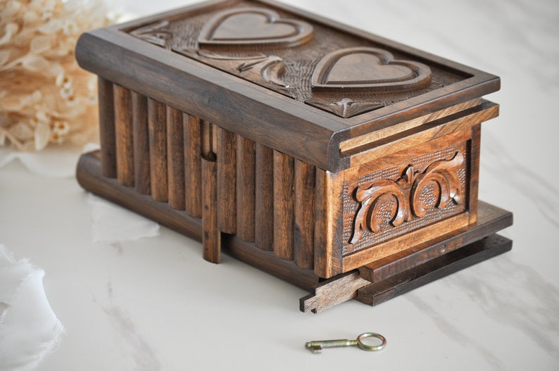 Large Hand Carved Wooden Secret Lock Box, Personalized Wooden Puzzle ...
