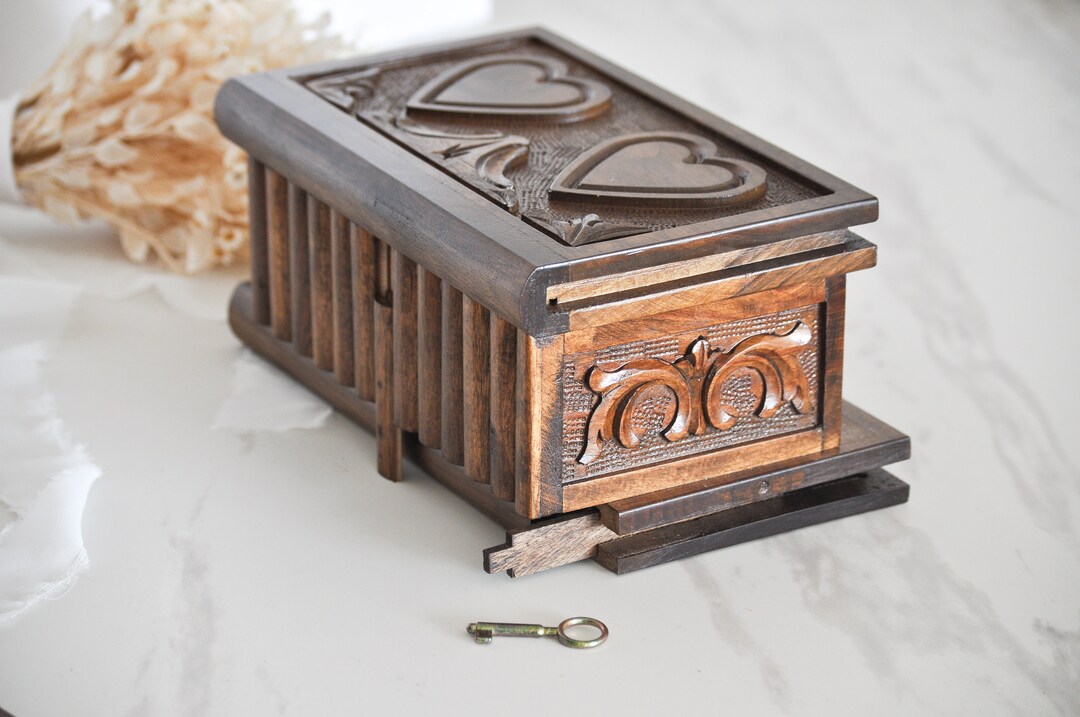 Large Hand Carved Wooden Secret Lock Box, Personalized Wooden Puzzle ...