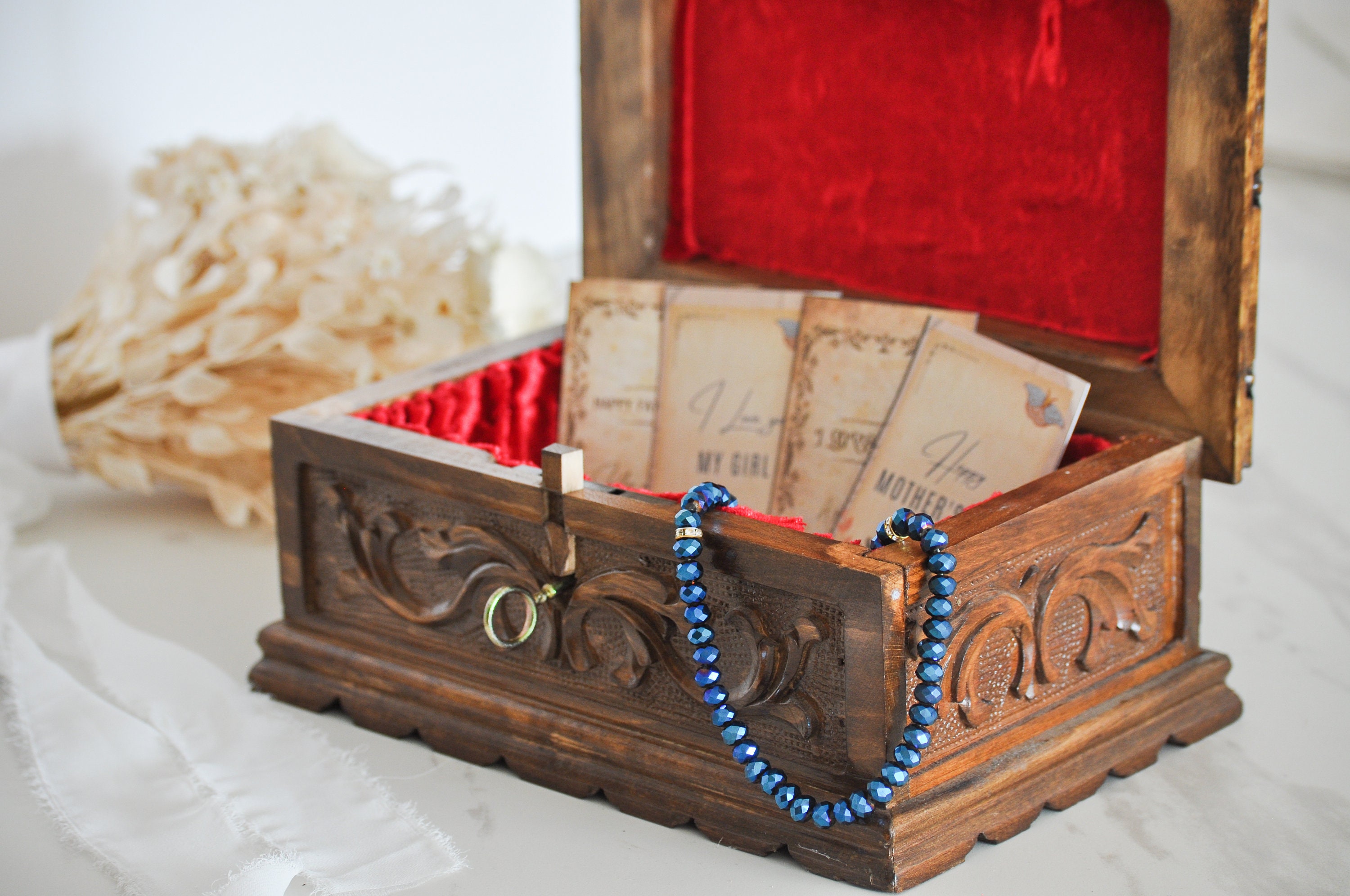 Large Secret Lock Jewelry Box With Key, Wood Locked Jewelry Chest ...