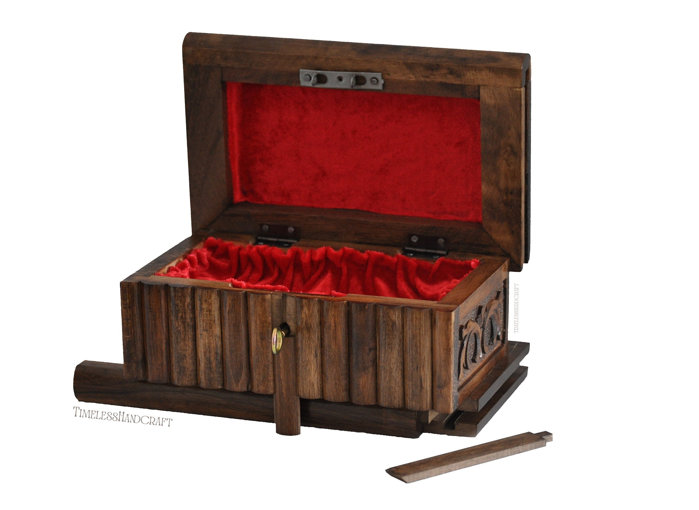 Large Secret Lock Jewelry Box With Key, Wood Locked Jewelry Chest ...