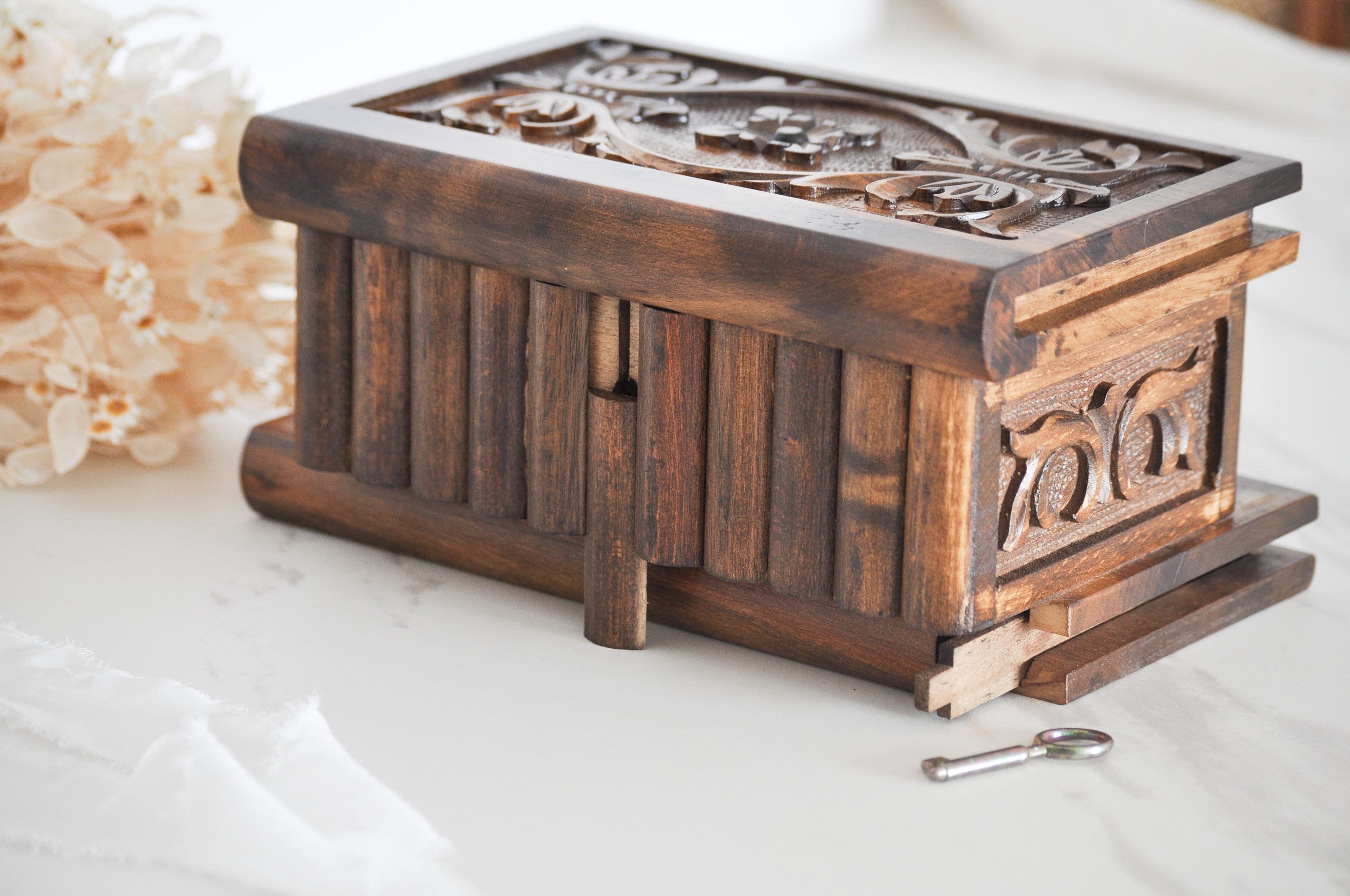 Wooden Box With Secret Lock, Wood Chest, Hand Carved Secret Lock Box ...