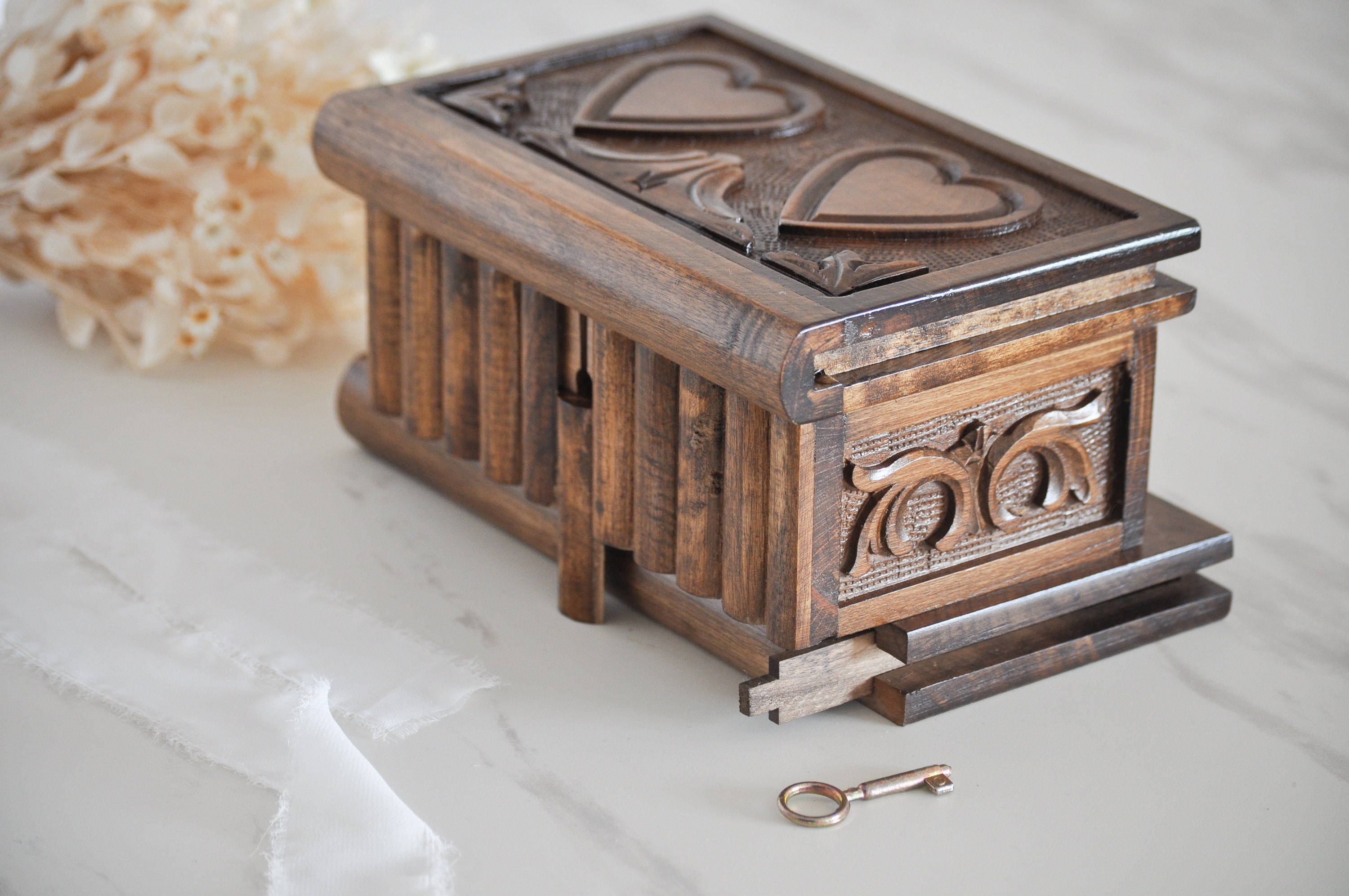 Personalized Wooden Puzzle Box, Hand Carved Wooden Secret Lock Box ...