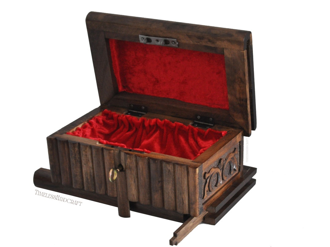 Large Secret Lock Jewelry Box With Key, Wood Locked Jewelry Chest ...