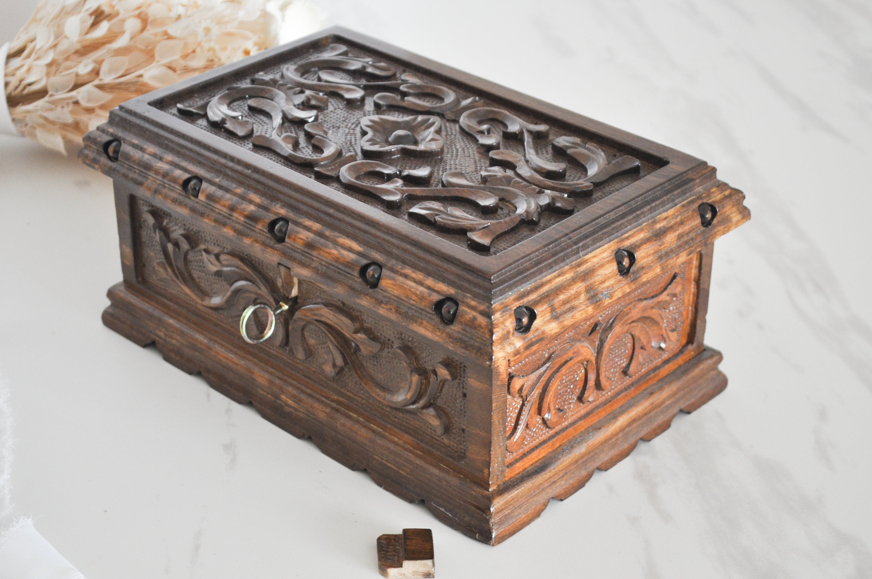 Large Secret Lock Jewelry Box With Key, Wood Locked Jewelry Chest ...