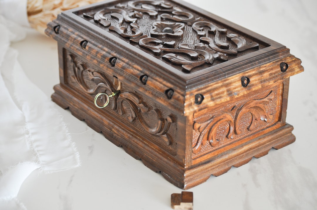 Large Secret Lock Jewelry Box With Key, Wood Locked Jewelry Chest ...