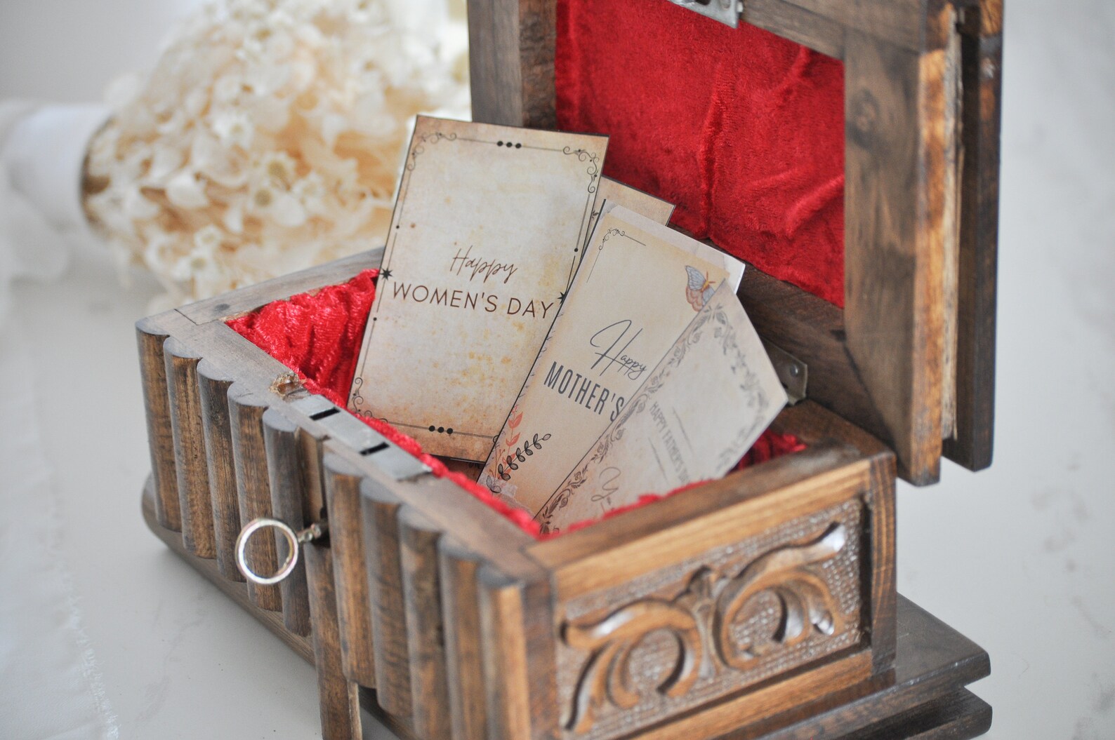 Large Hand Carved Wooden Secret Lock Box, Personalized Wooden Puzzle ...