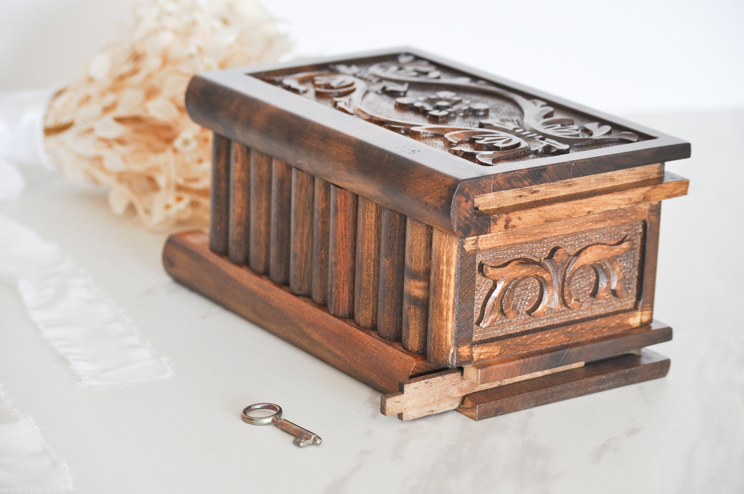 Wooden Box With Secret Lock, Wood Chest, Hand Carved Secret Lock Box ...