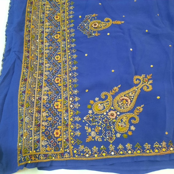 crepe saree/sari handwork saree blue saree with blous… - Gem