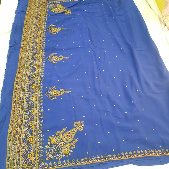 crepe saree/sari handwork saree blue saree with blous… - Gem