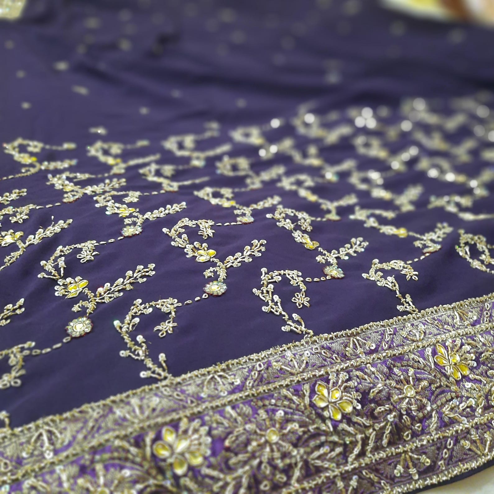 Vintage Zardosi Saree Salma Work Saree Dark Purple Saree Beads Work ...