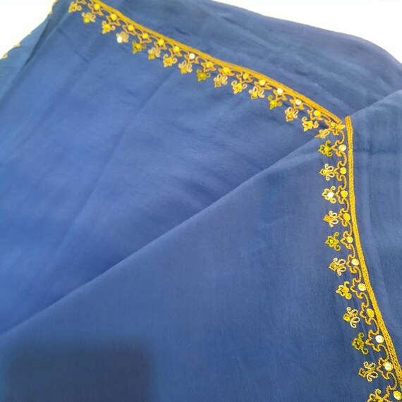 crepe saree/sari handwork saree blue saree with blous… - Gem
