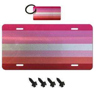 Brushed Aluminum Lesbian Flag License Plate and Keychain + 4 Black ...