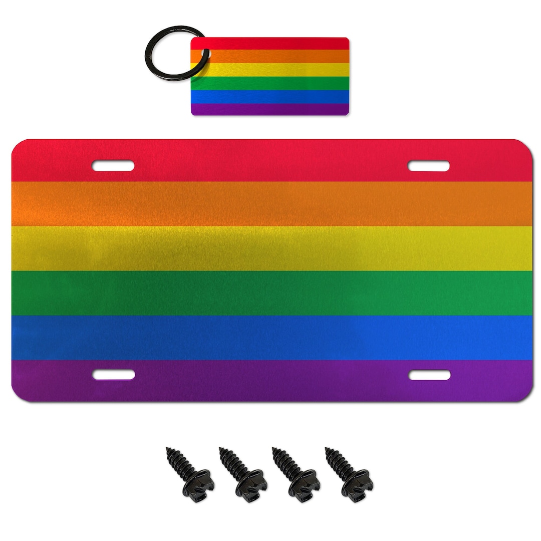 Brushed Aluminum LGBT Flag License Plate and Keychain 4 Black License ...
