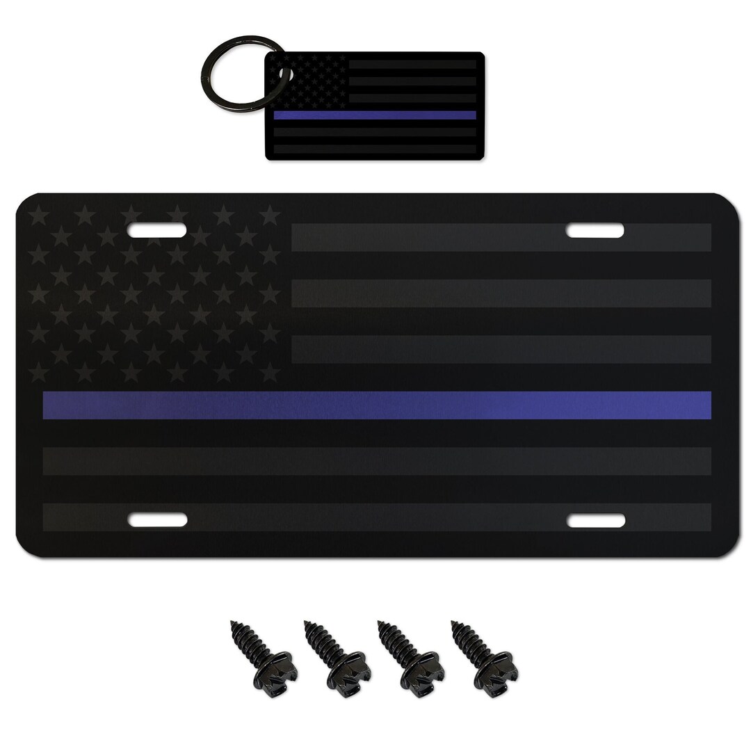 USA Made - Thick Brushed Aluminum Tactical Blue Line American Flag ...