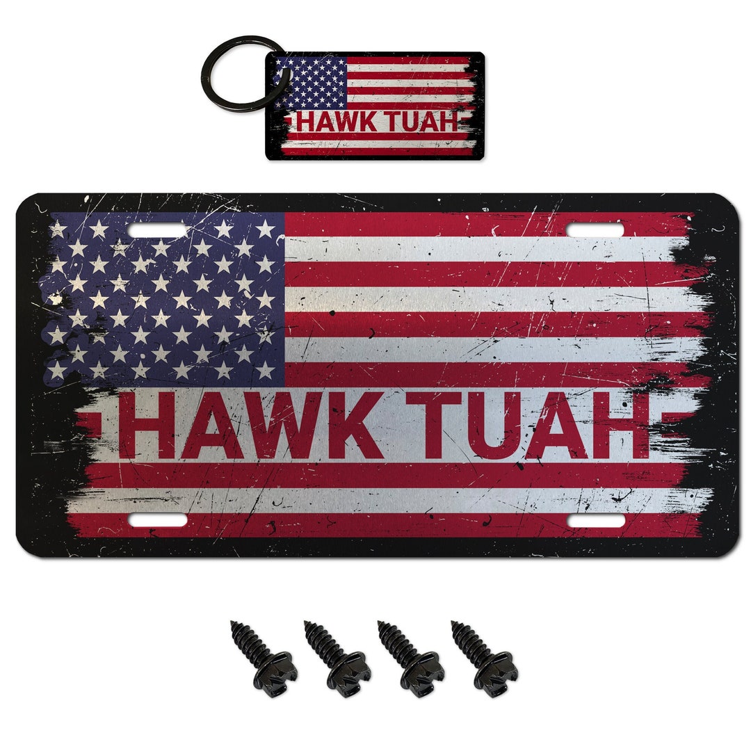 Hawk Tuah American Flag License Plate 4 Black License Plate Screws and ...