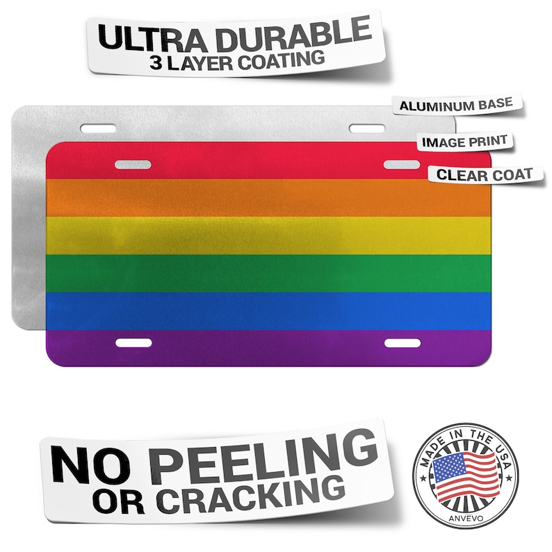 Brushed Aluminum LGBT Flag License Plate and Keychain 4 Black License ...