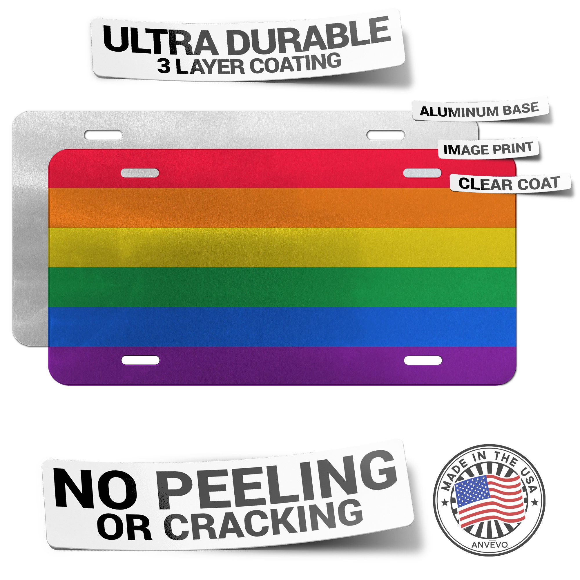 Brushed Aluminum LGBT Flag License Plate and Keychain 4 Black License ...