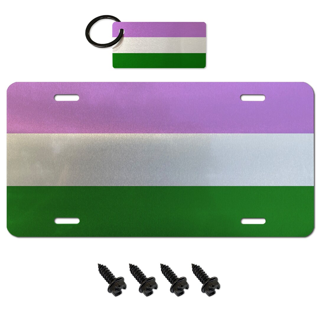 Brushed Aluminum Genderqueer Flag License Plate and Keychain + 4 Black ...