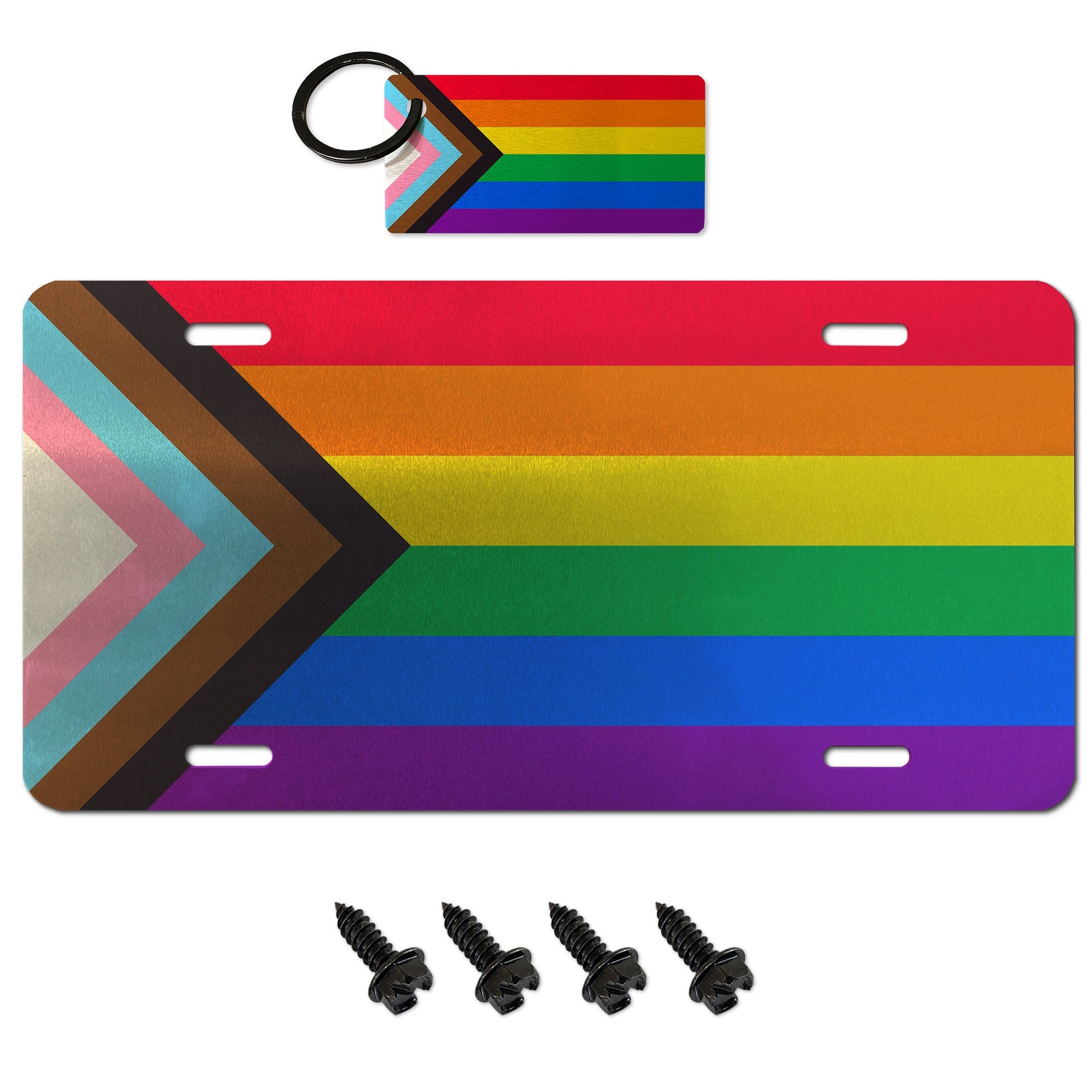 Brushed Aluminum LGBTQ Flag License Plate and Keychain 4 - Etsy