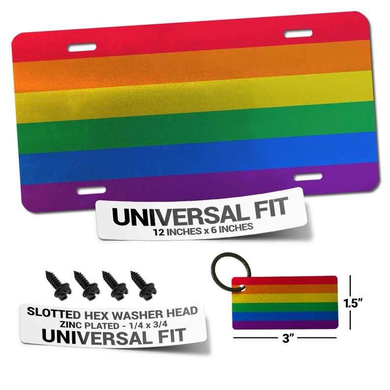Brushed Aluminum LGBT Flag License Plate and Keychain 4 Black License ...