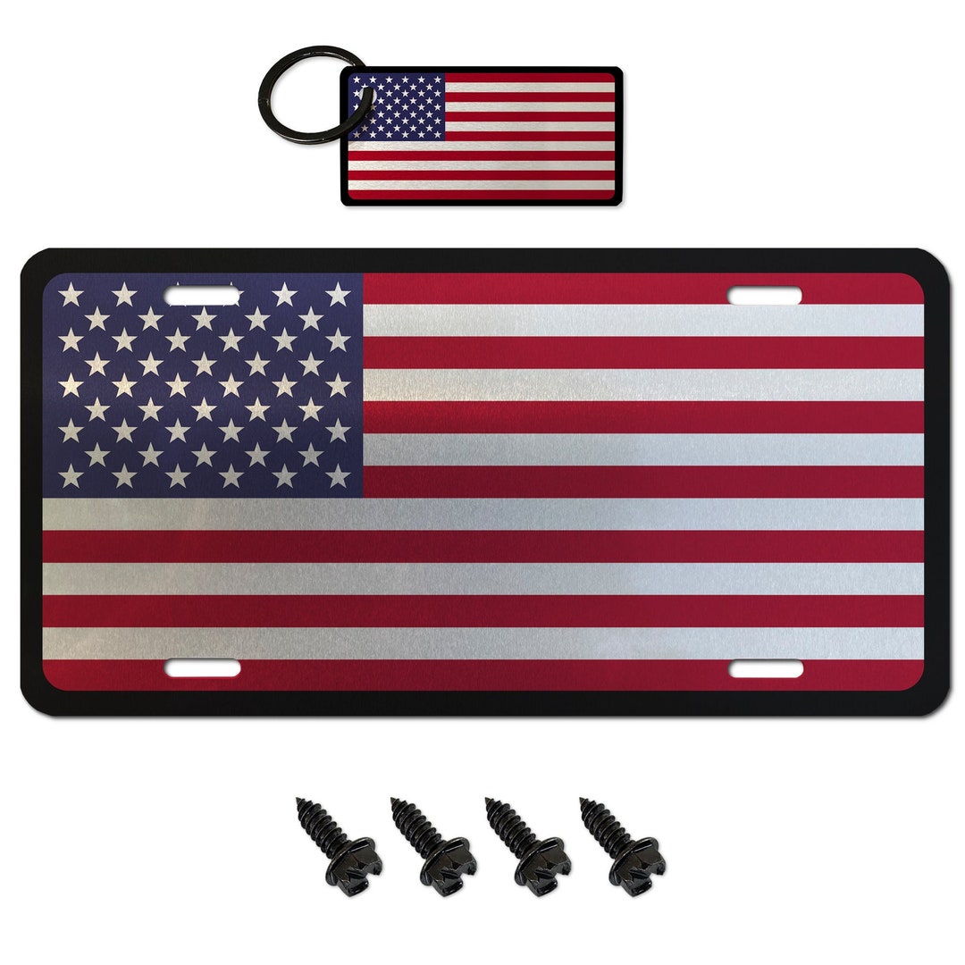 Brushed Aluminum American Flag License Plate With Keychain - Etsy