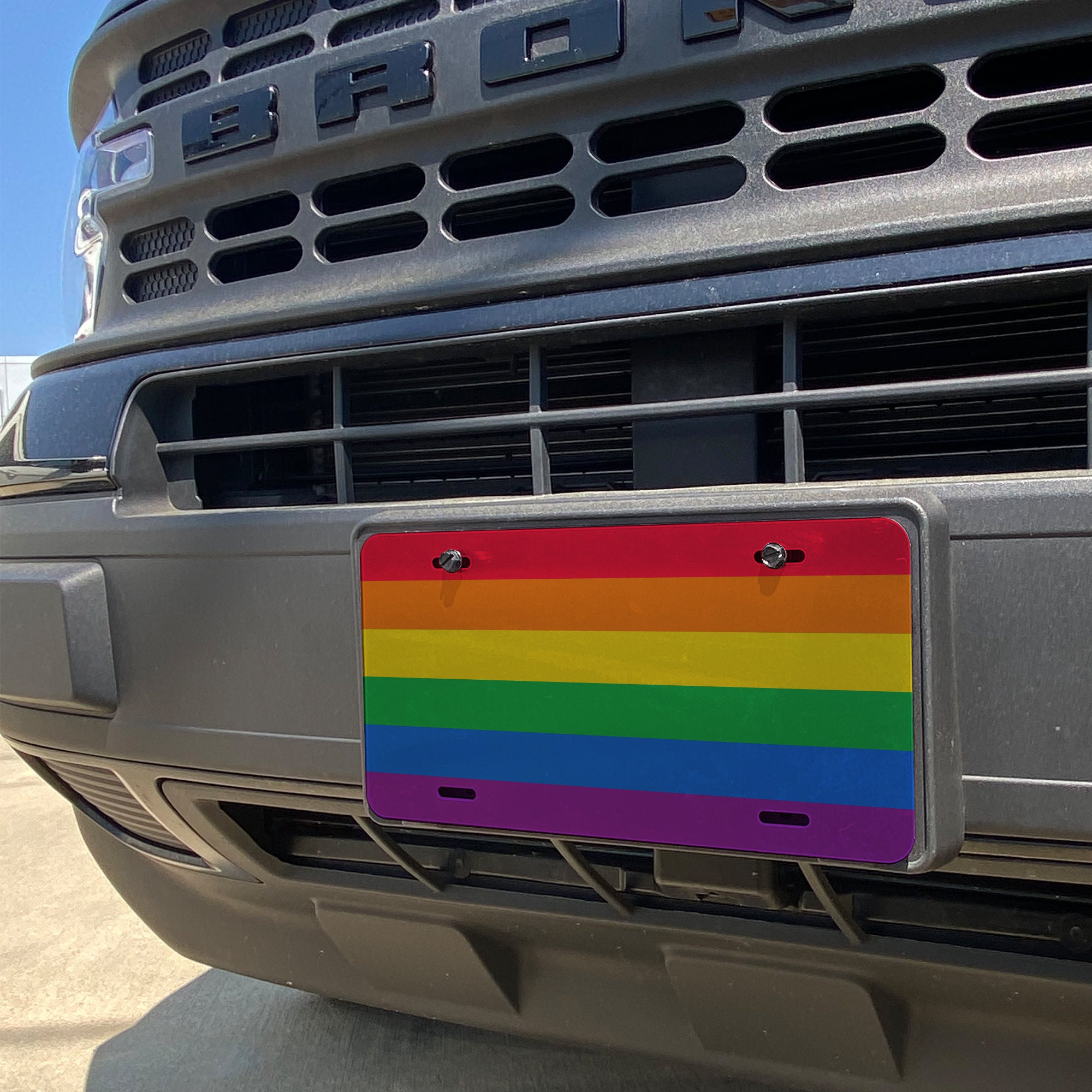 Brushed Aluminum LGBT Flag License Plate and Keychain 4 Black License ...