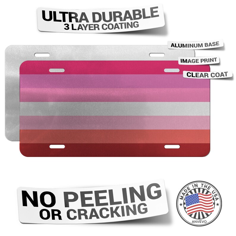 Brushed Aluminum Lesbian Flag License Plate and Keychain 4 Black ...