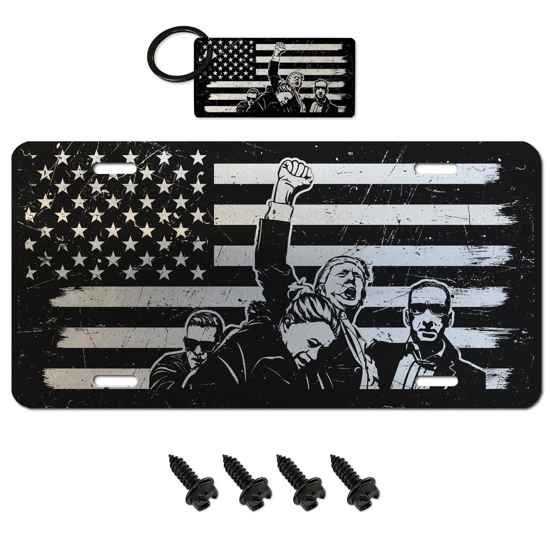 Trump American Flag License Plate: Brushed Aluminum + Keychain - Etsy