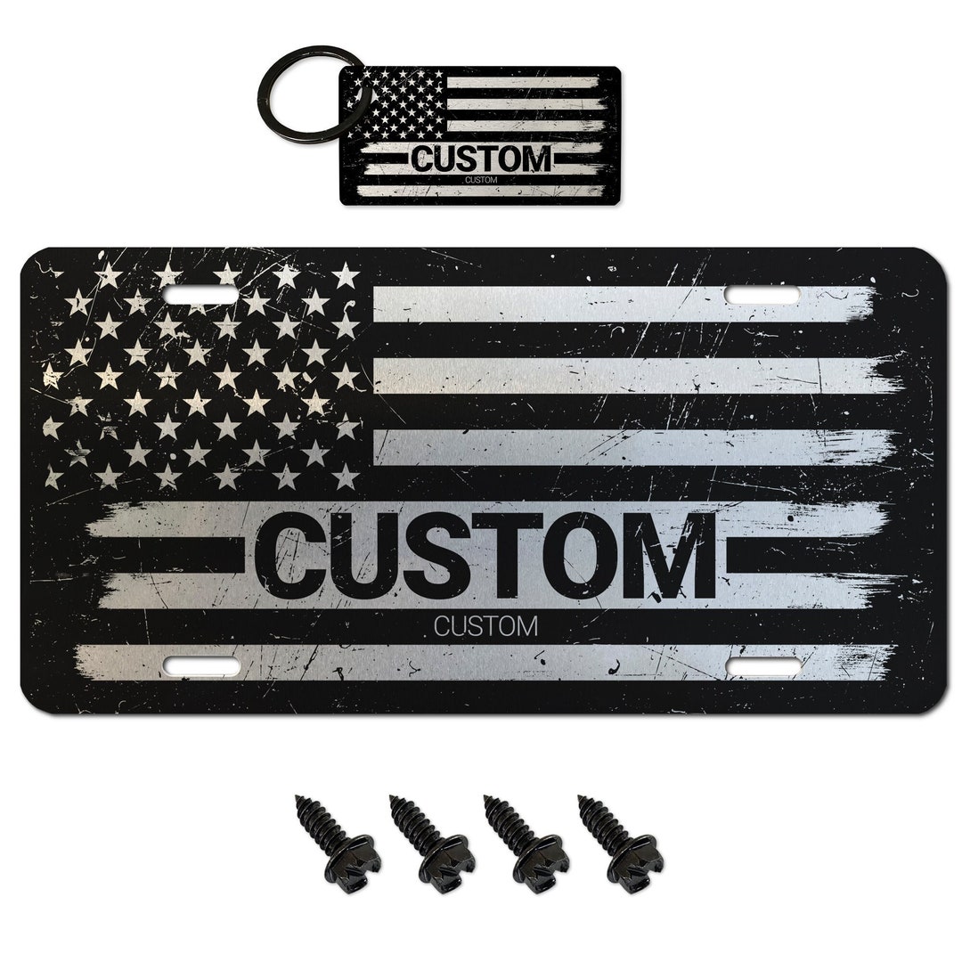Custom Distressed American Flag License Plate: Aluminum With Keychain ...