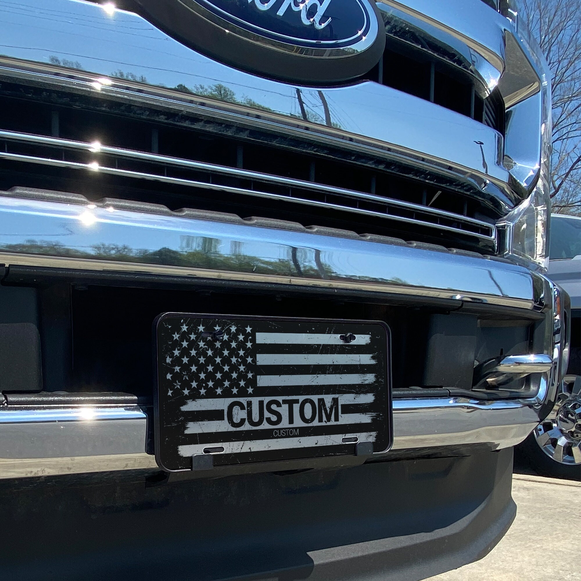 Custom Monochrome Distressed American Flag License Plate 4 Black ...