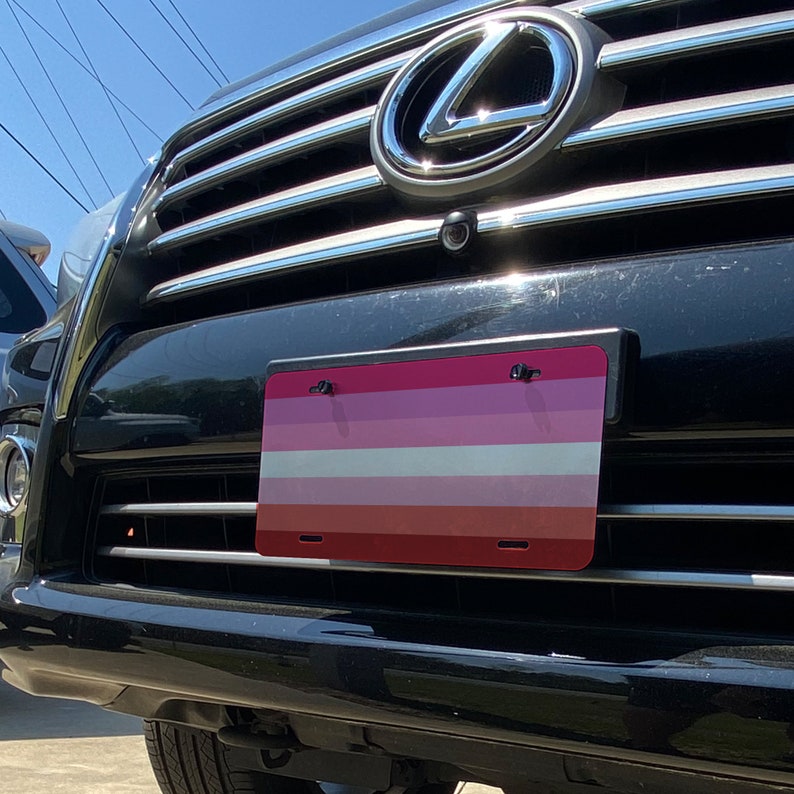 Brushed Aluminum Lesbian Flag License Plate and Keychain 4 Black ...