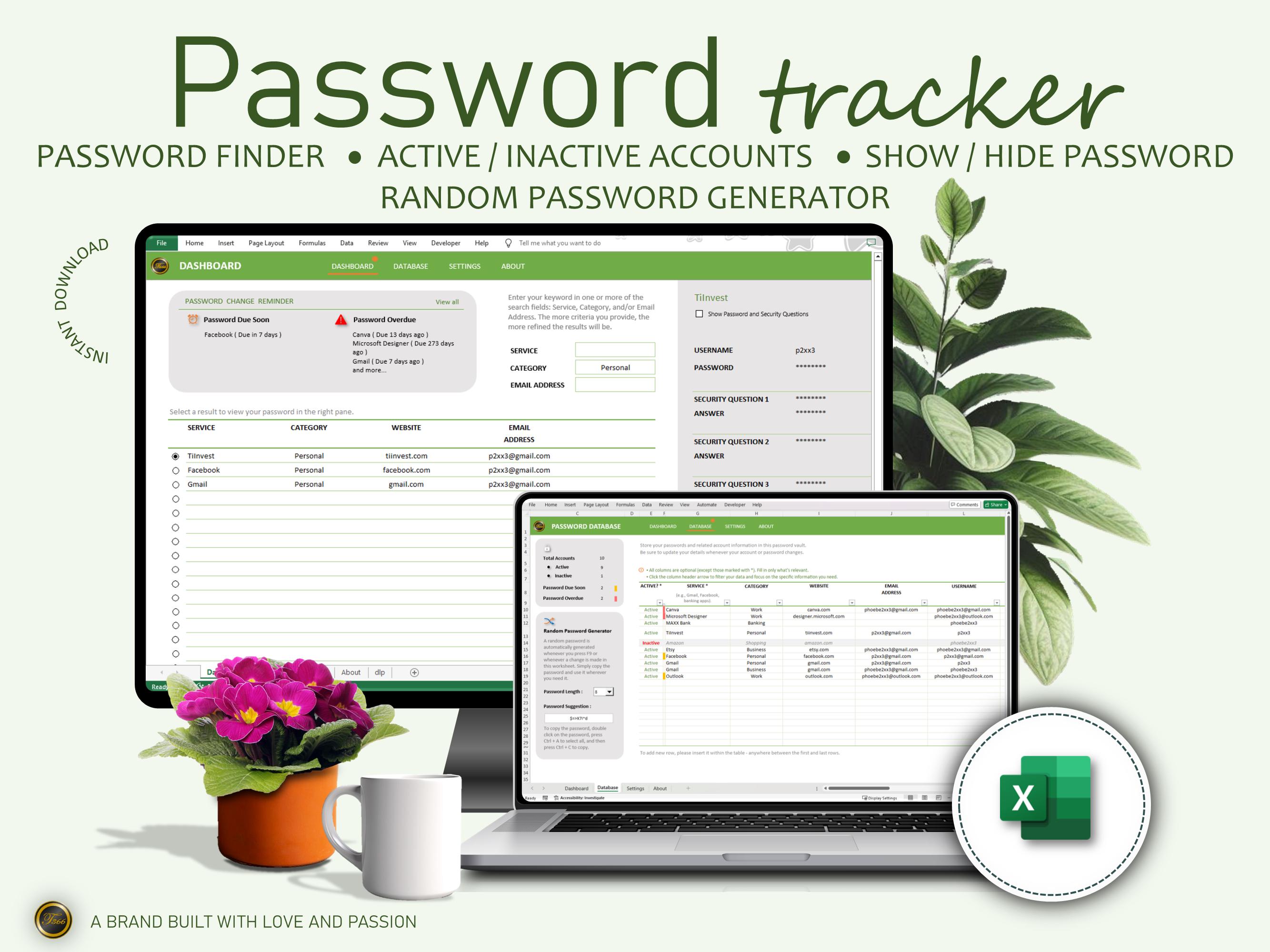 Password Tracker: Excel Template for Account Manager Spreadsheet - Etsy