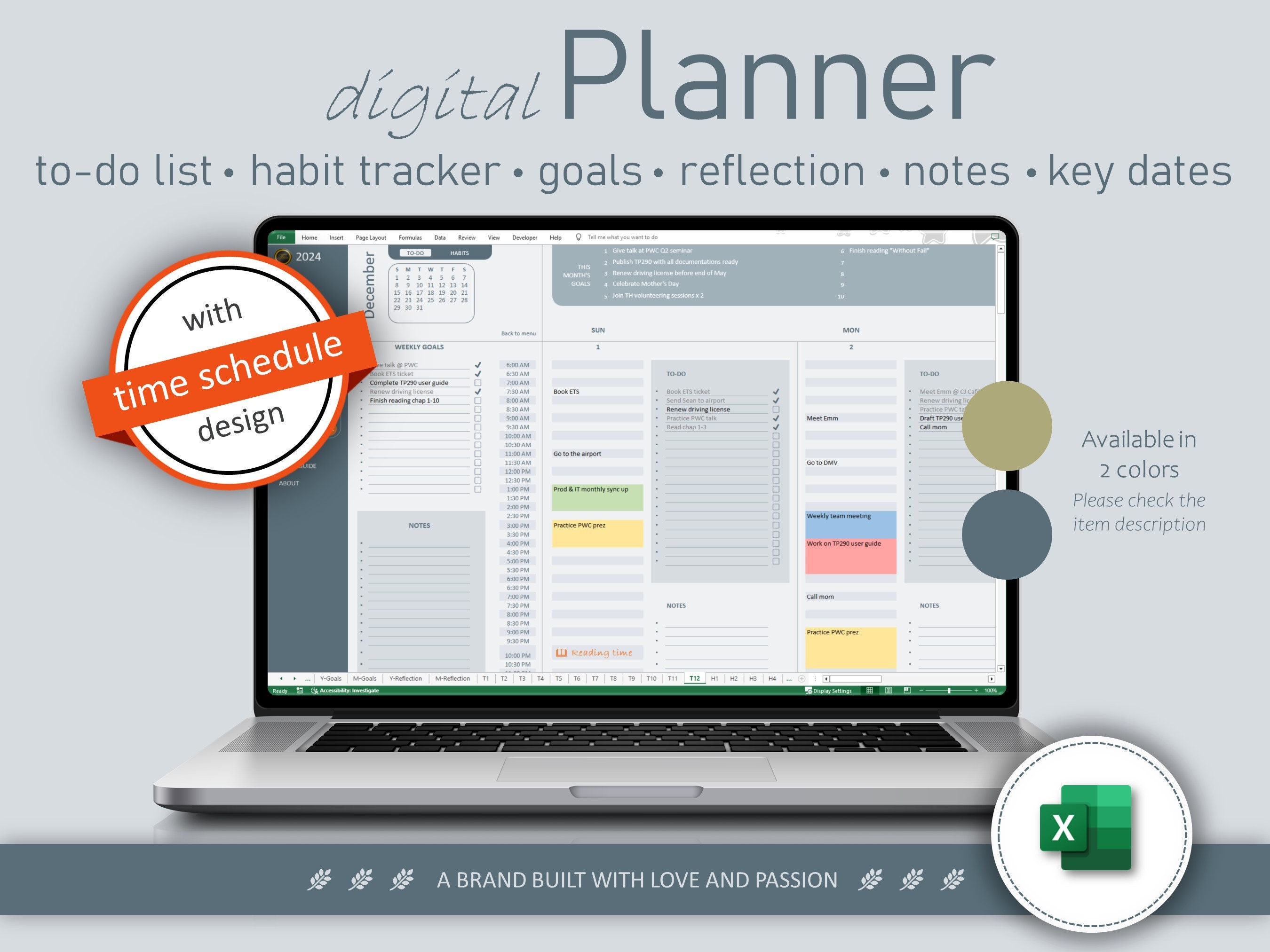 Digital Planner With Time Schedule, Excel to Do List, Daily to Do, Task ...