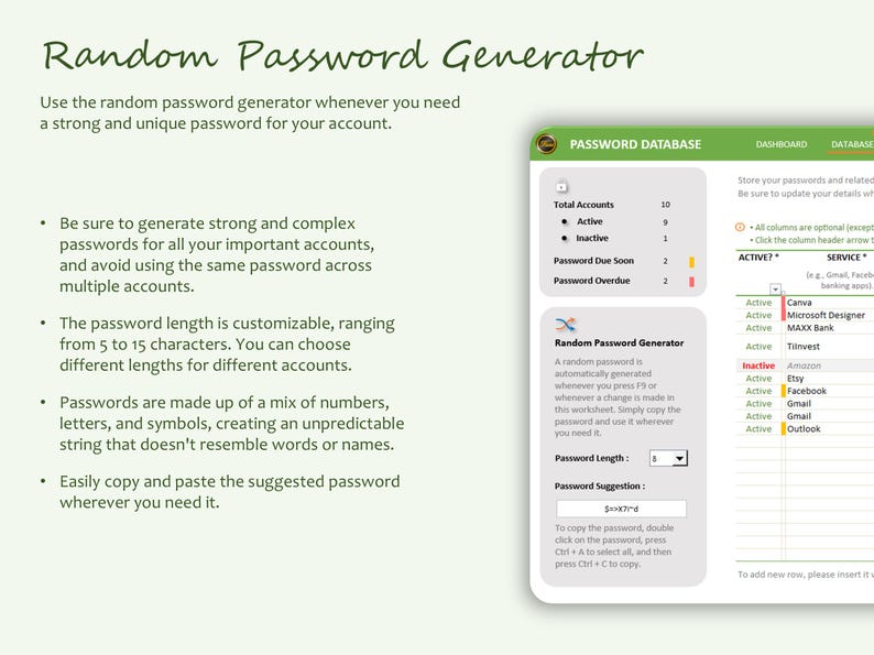 Password Tracker: Excel Template for Account Manager Spreadsheet - Etsy